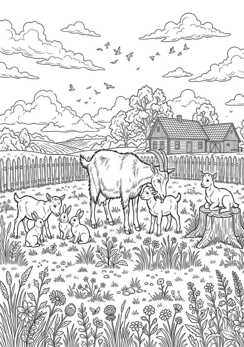 Goat Coloring Page Printable | Farm Animals Coloring Page for Kids ...