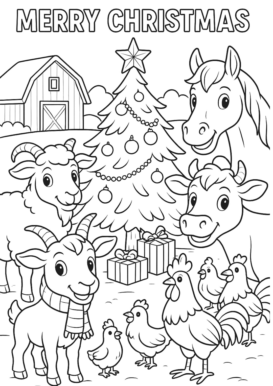 Christmas Farm Animals Coloring Page – Kids Holiday Printable (digital ...