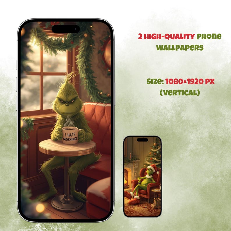 Grinch Christmas Phone Wallpapers – Bundle of 2 (digital Download), Set ...