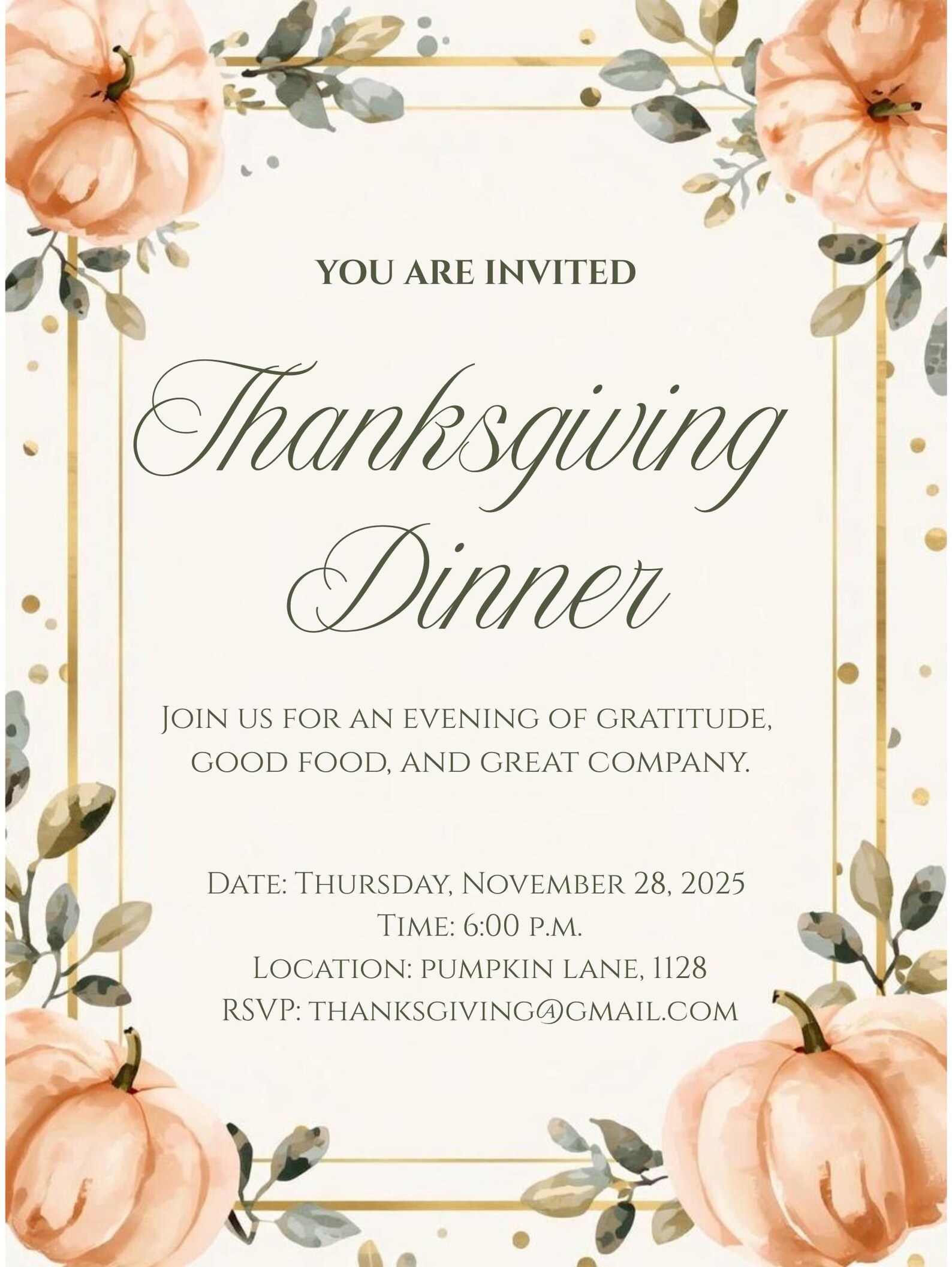 Editable Thanksgiving Invitation Template, Elegant Fall Gathering ...