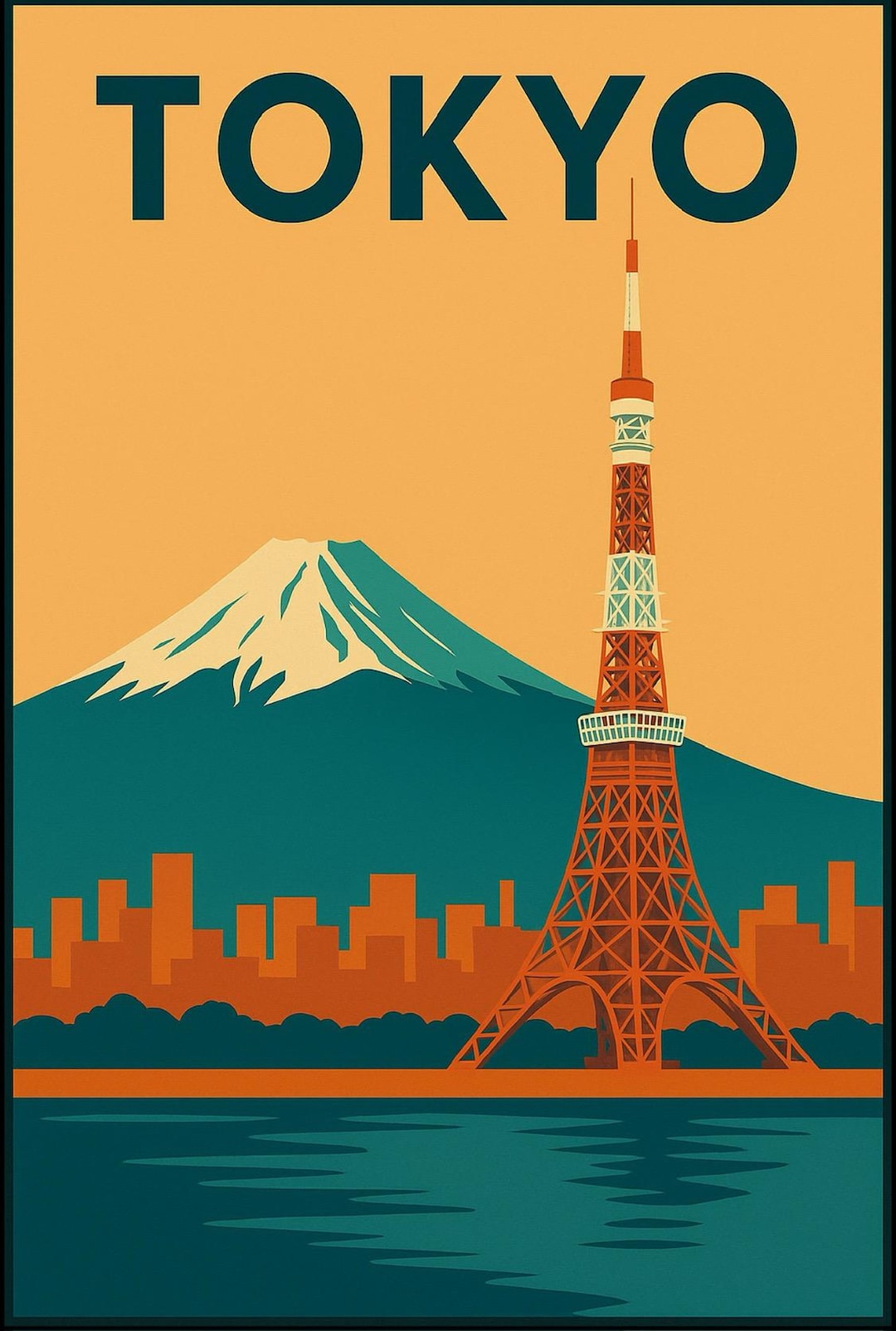 Retro Tokyo Travel Poster: Tokyo Tower & Mount Fuji (digital Download ...