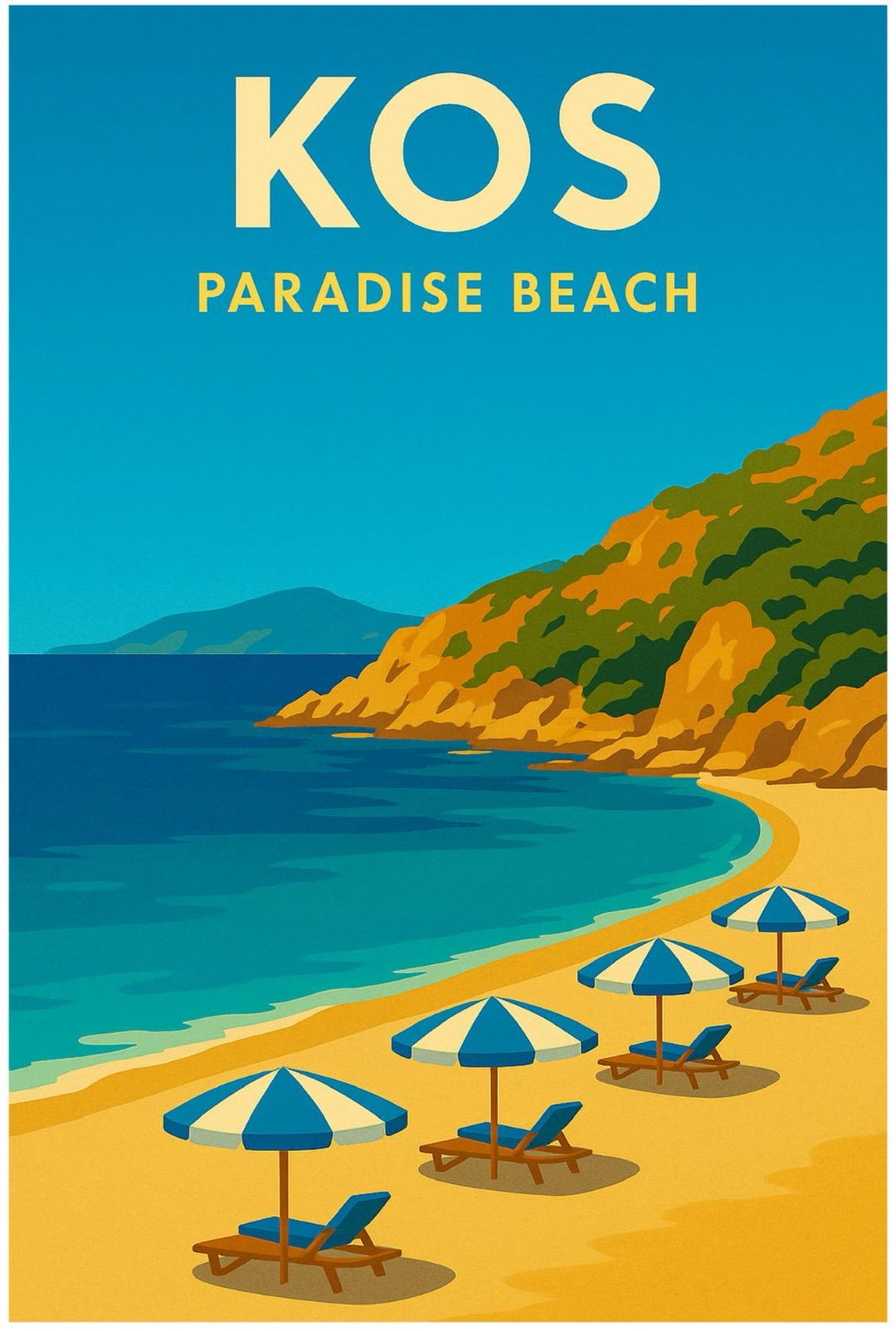 Kos Summer Print: Retro Travel Poster, Paradise Beach (digital Download ...