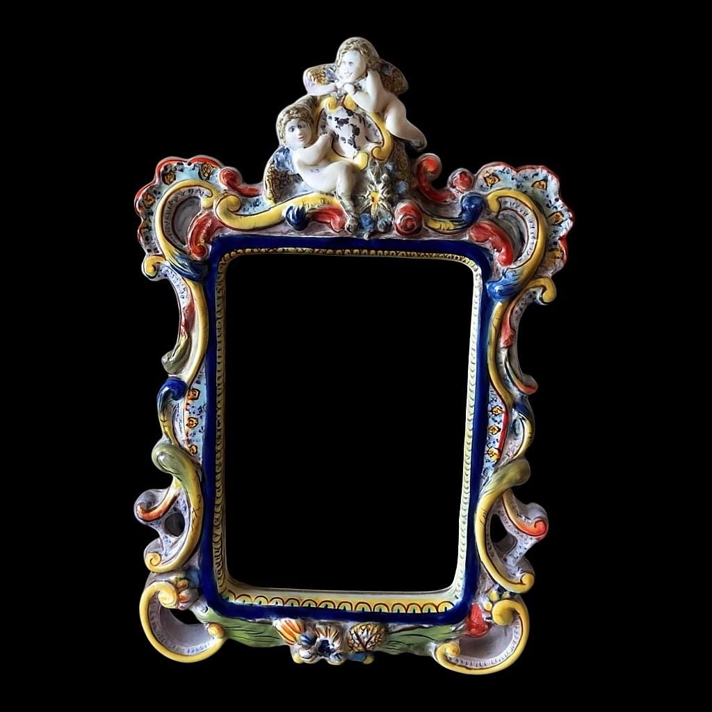 Antique HB Quimper French Faience Rococo Mirror With Cherubs, Original ...