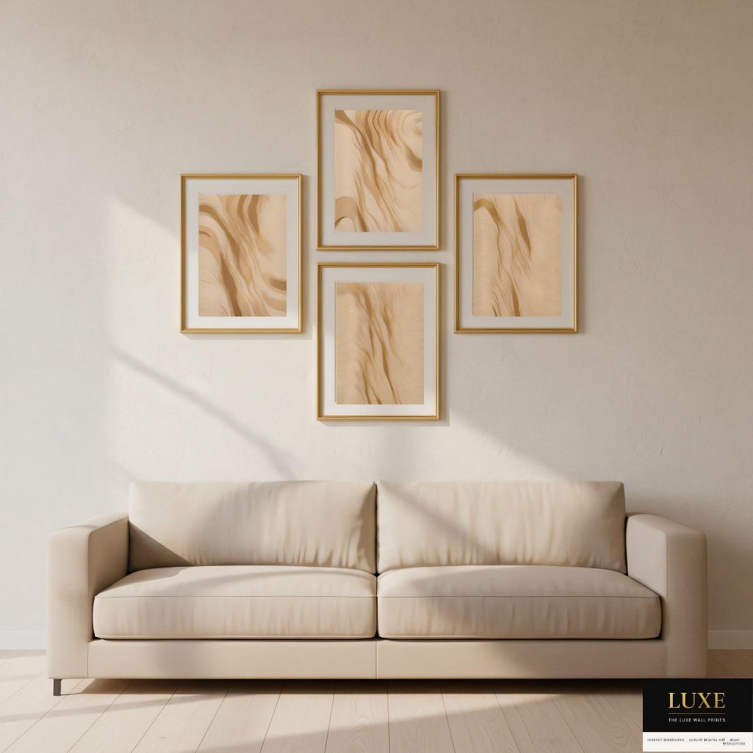 Gold Abstract Line Art Prints: Modern Geometric Set of 5 (digital ...