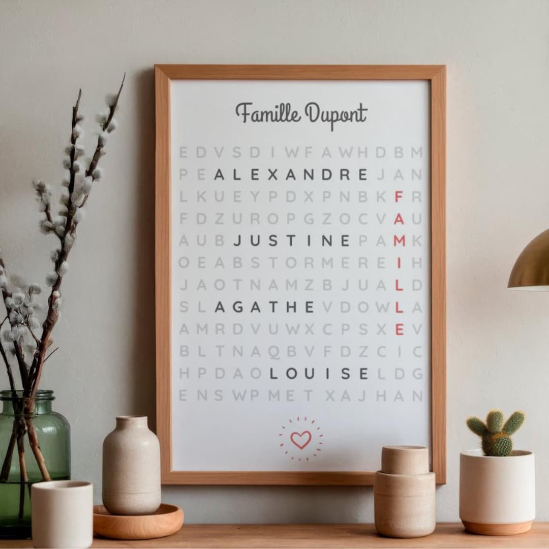 Affiche Personnalisée Mots Mêlés - Prénoms De Votre Famille Pour Vos ...