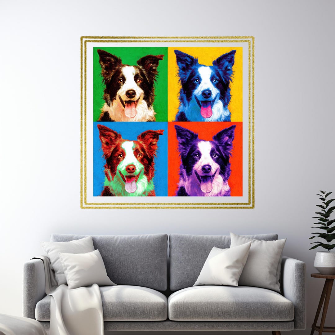 Pop Art Border Collie Wall Art | Four Dogs Printable, Andy Warhol Style ...