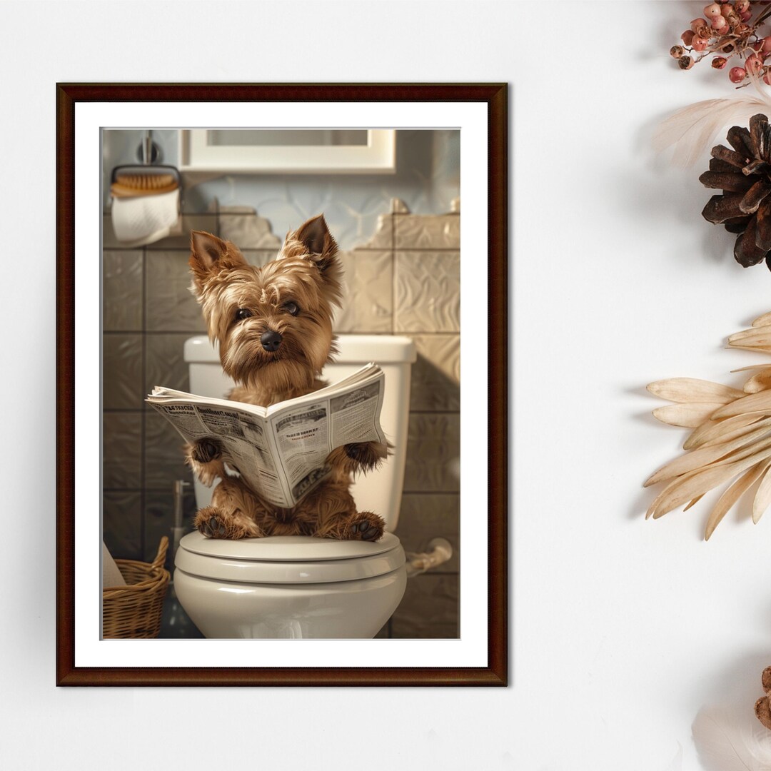 Funny Yorkie Bathroom Wall Art | Pixar Style Dog Art | Cute Printable ...