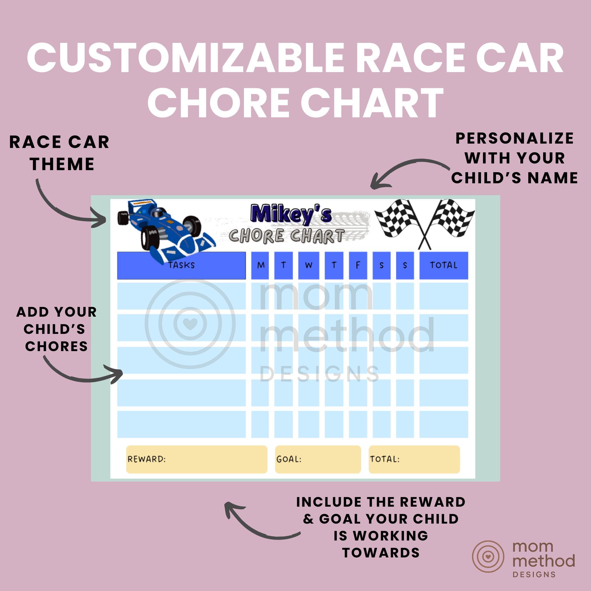 Customizable Race Car Chore Chart | Editable Kids Reward Chart ...