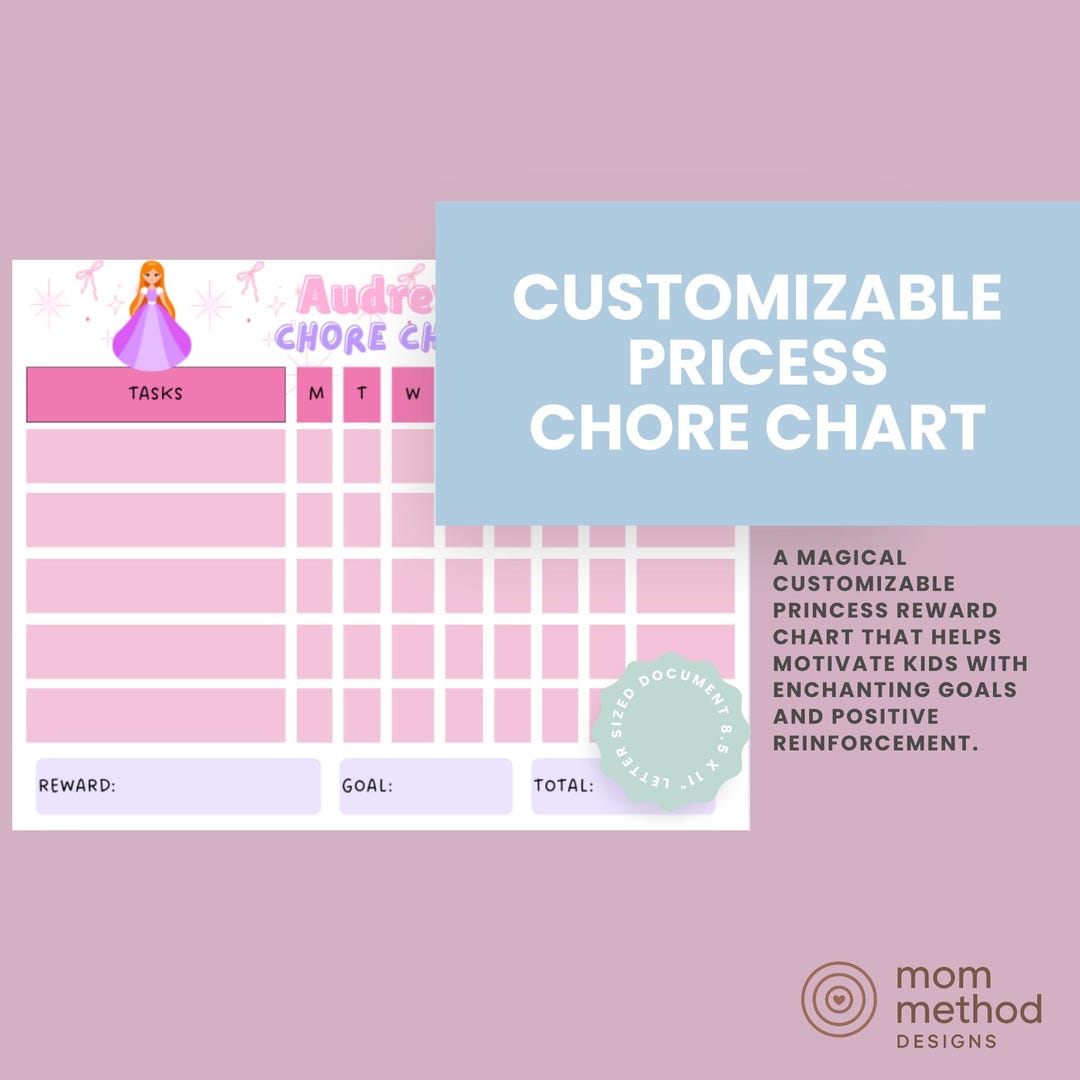 Customizable Princess Chore Chart | Editable Kids Reward Chart ...