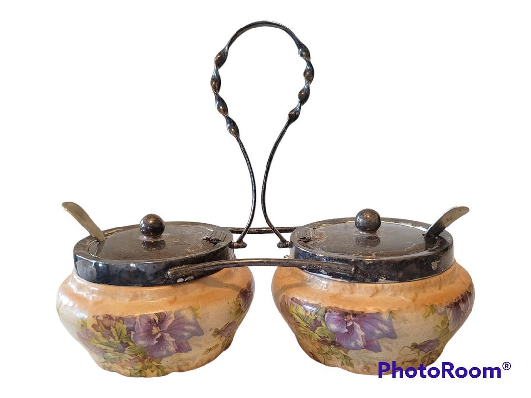 Antique Double Jam Jar Set With Jam Spoons. Antrobus Handle ...