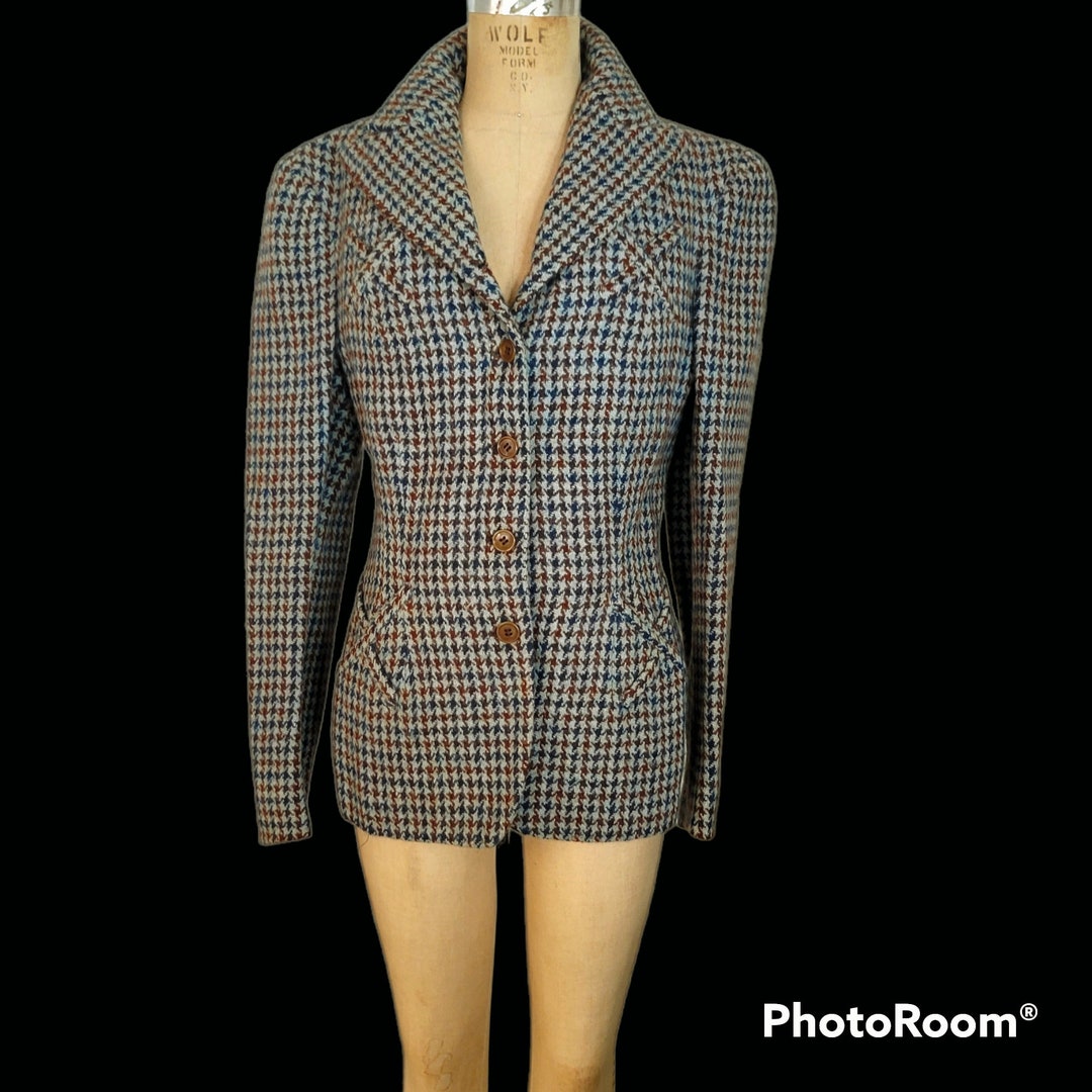 Vintage 1930s Harris Tweed Jacket, Houndstooth Woven Wool (small to ...