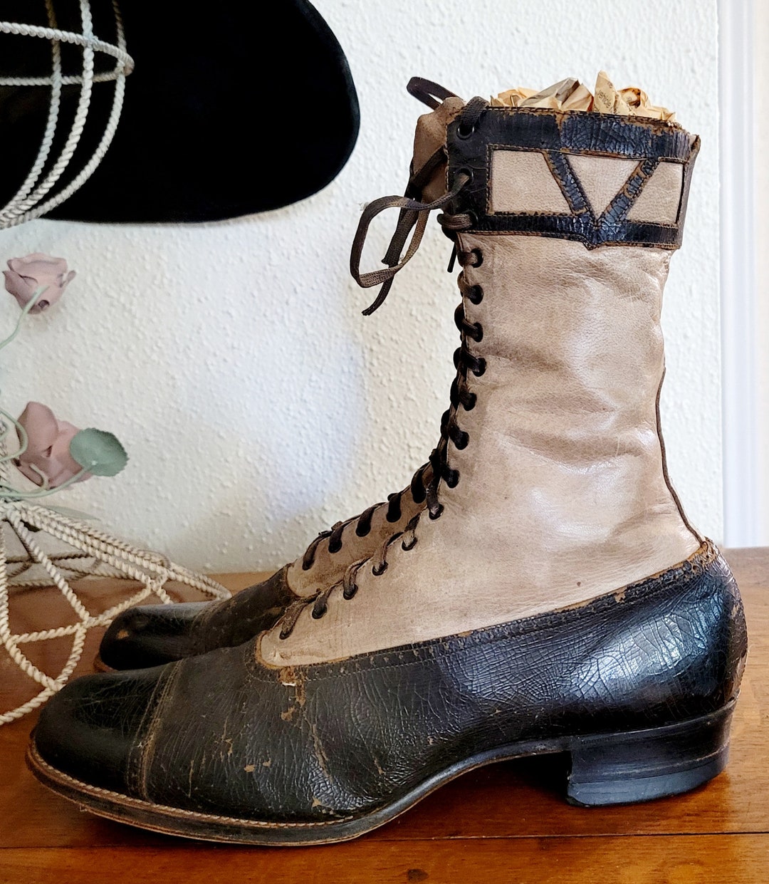 1890s 1900 Women's Lace up Two Tone Boots. Late Victorian to Early ...