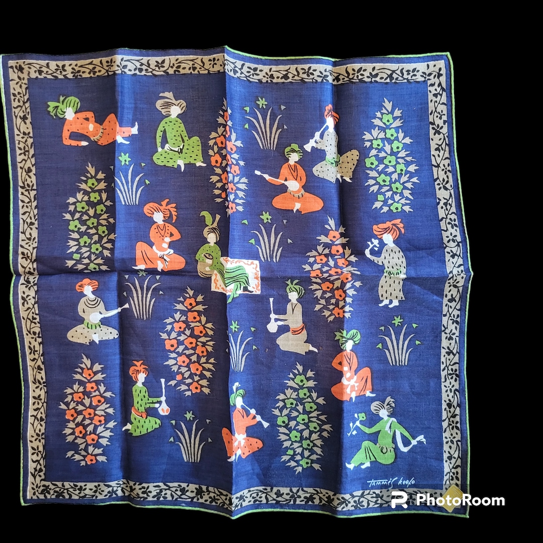 Vintage Unused Tammis Keefe Handkerchief With Label. Blue Background ...