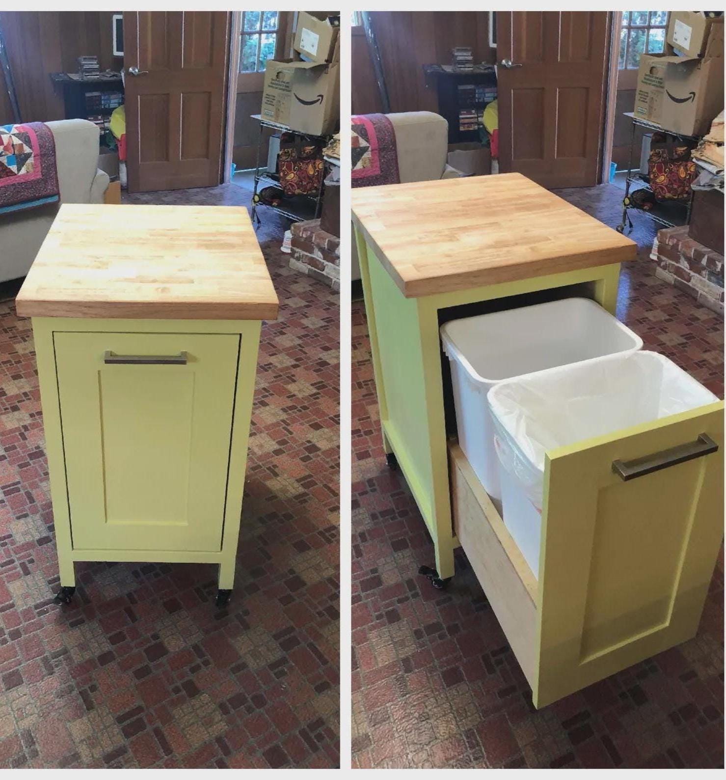 Small Kitchen Island With Slide-out Double Trash Cans – Woodworking ...