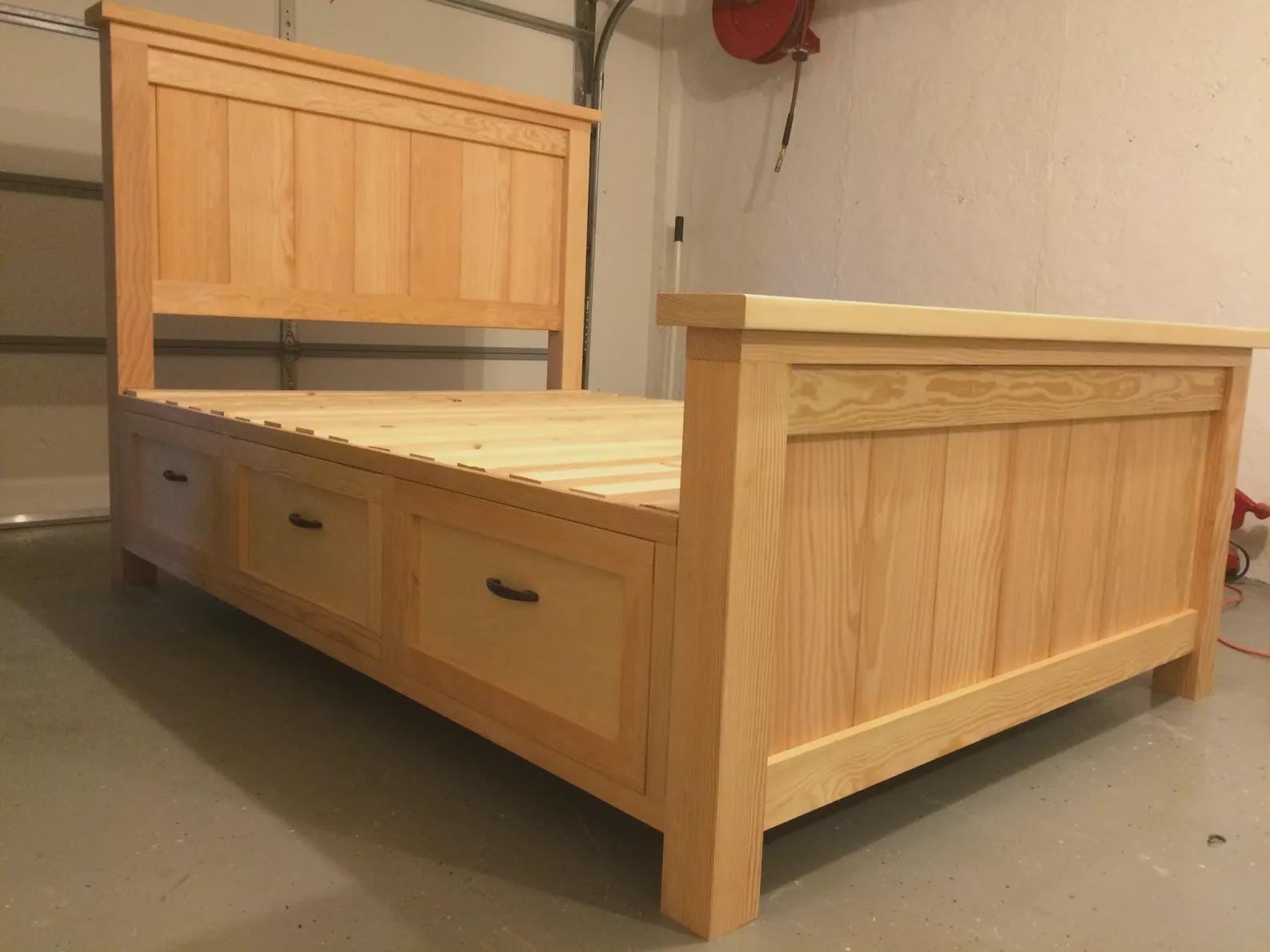 Farmhouse Storage Bed With Drawers – DIY Queen Bed Frame Plan | Rustic ...