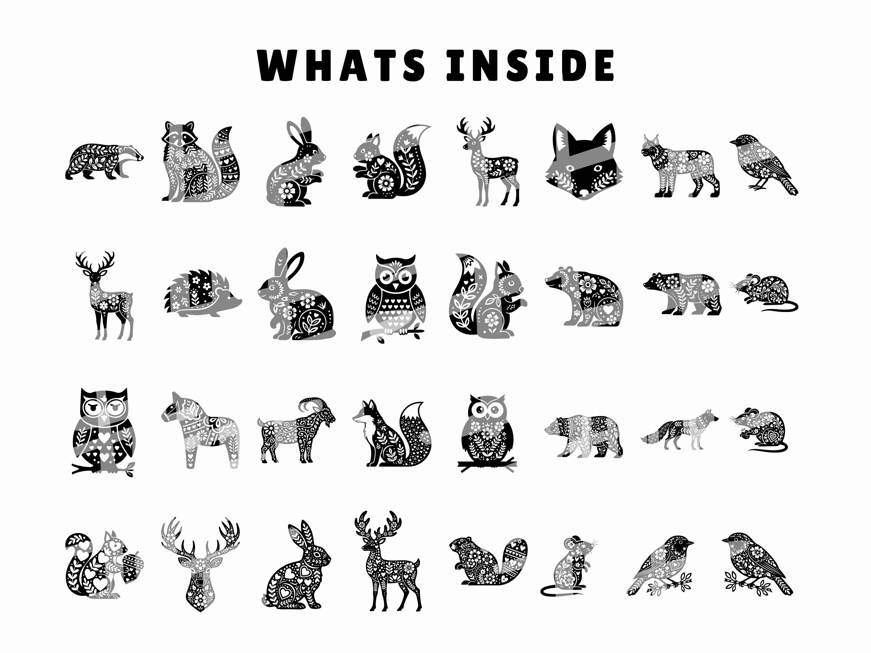 Scandinavian Folk Art Woodland Animals SVG Bundle, Nordic Floral ...