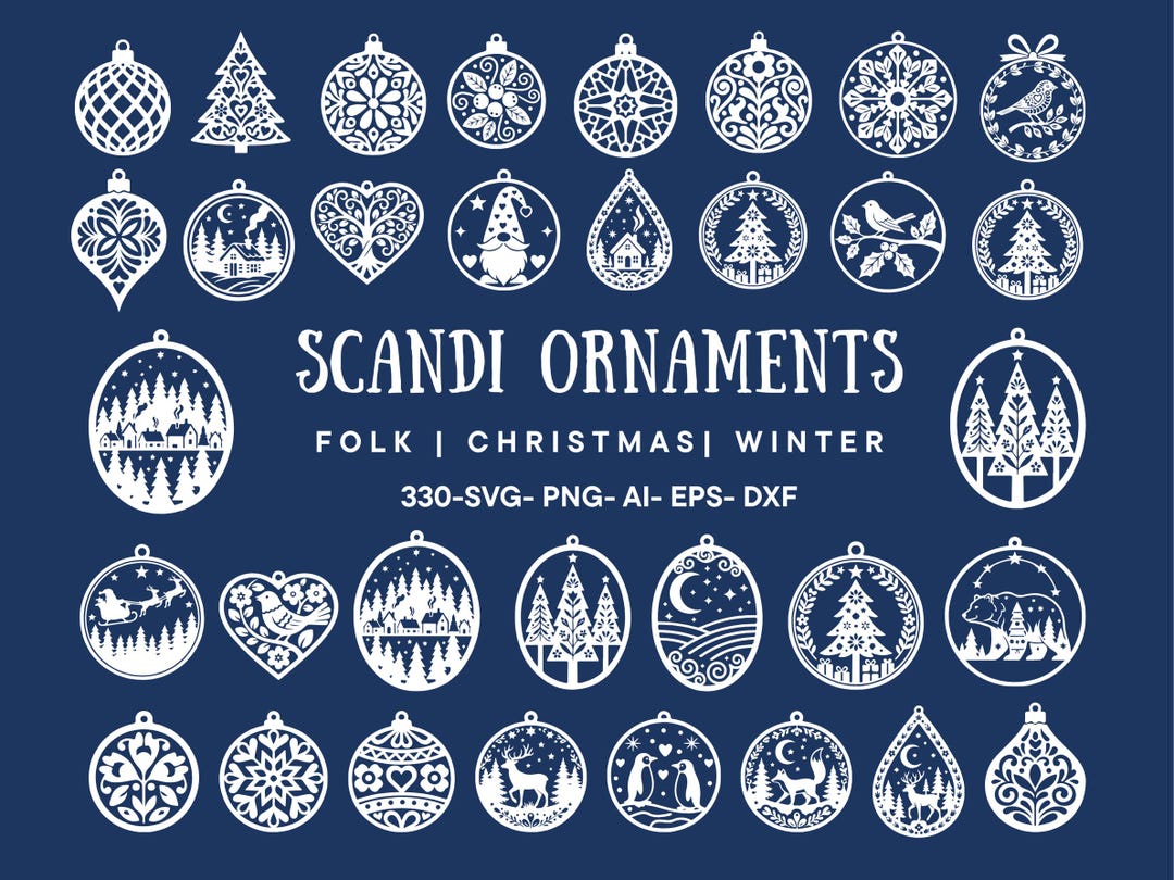 Scandinavian Folk Art SVG Ornaments, Christmas, Winter, Laser Cut Files ...