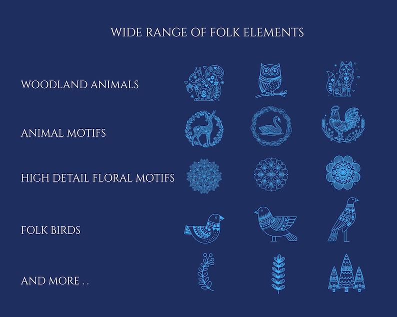 Scandinavian Folk Art SVG Kit, Nordic Flowers and Animals (digital ...