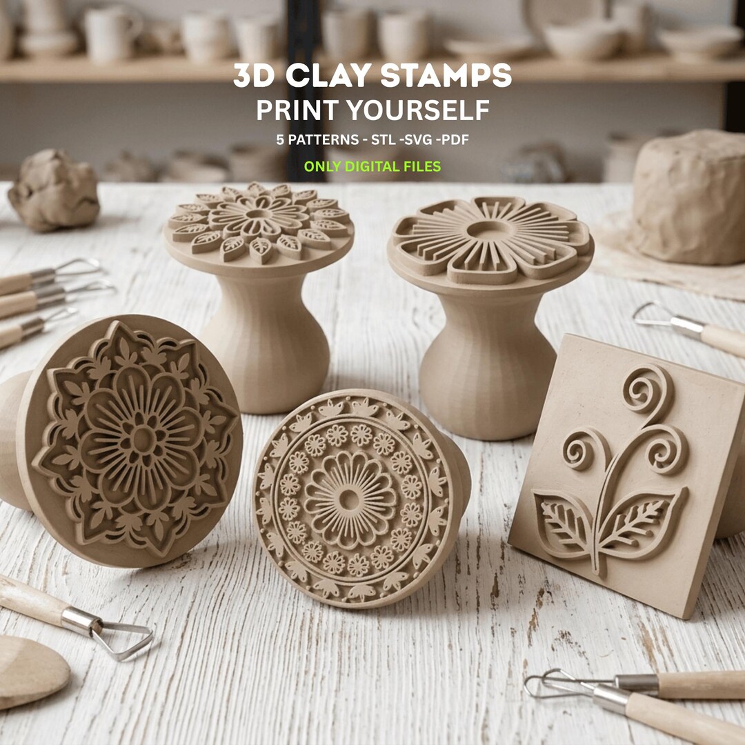 Slab Pottery Stamps 3d Printable - Clay Embossing Tools (5 Designs STL ...
