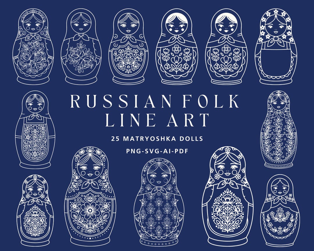 Matryoshka Dolls Line Art, Russian Folk Design (digital Files PNG, SVG ...