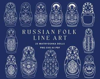 Matryoshka Dolls Line Art, Russian Folk Design (digital Files PNG, SVG ...