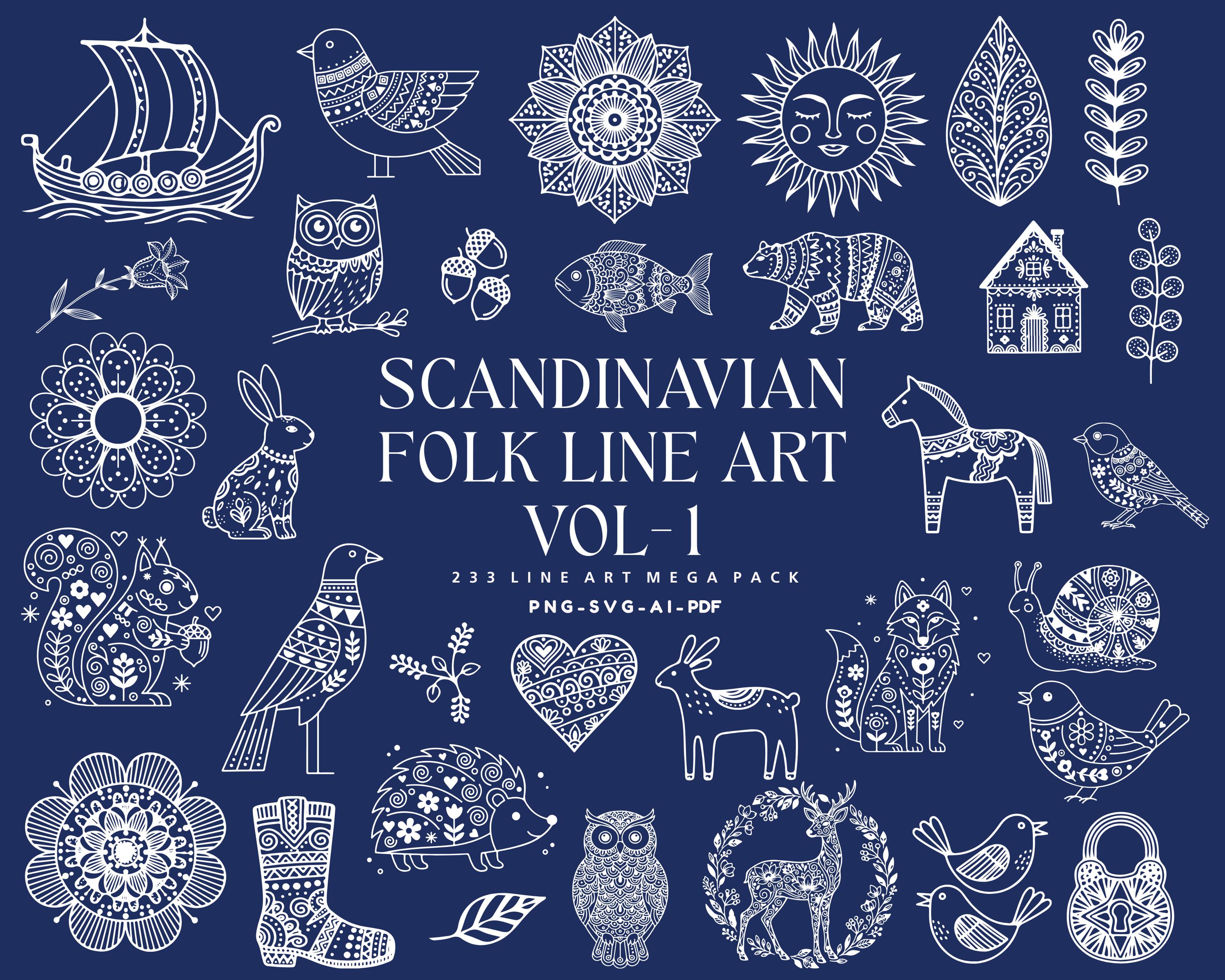 Scandinavian Folk Art SVG Kit, Nordic Flowers and Animals (digital ...