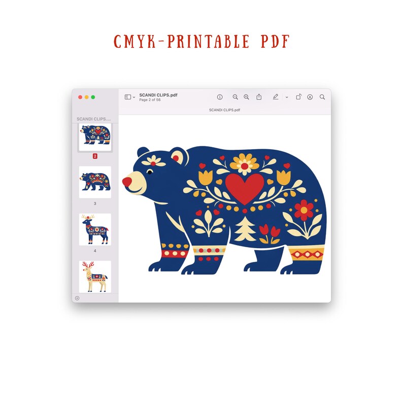 Nordic Folk Art Clipart Bundle, Scandinavian Floral Animals (PNG, PDF ...