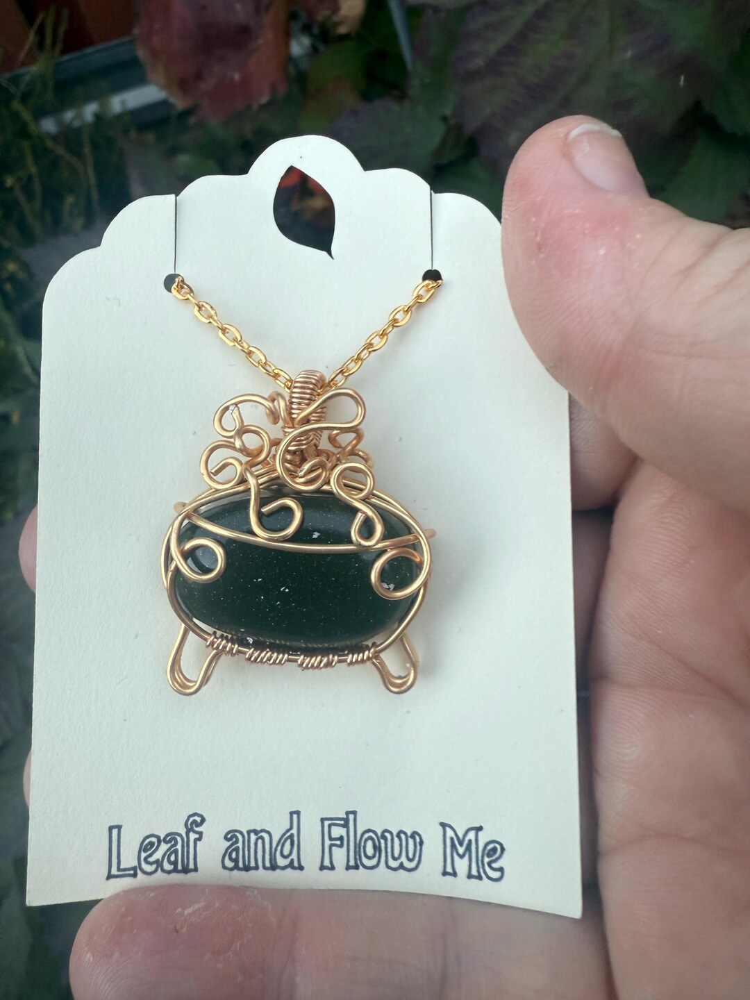 Deep Green & Gold Cauldron Pendant - Etsy
