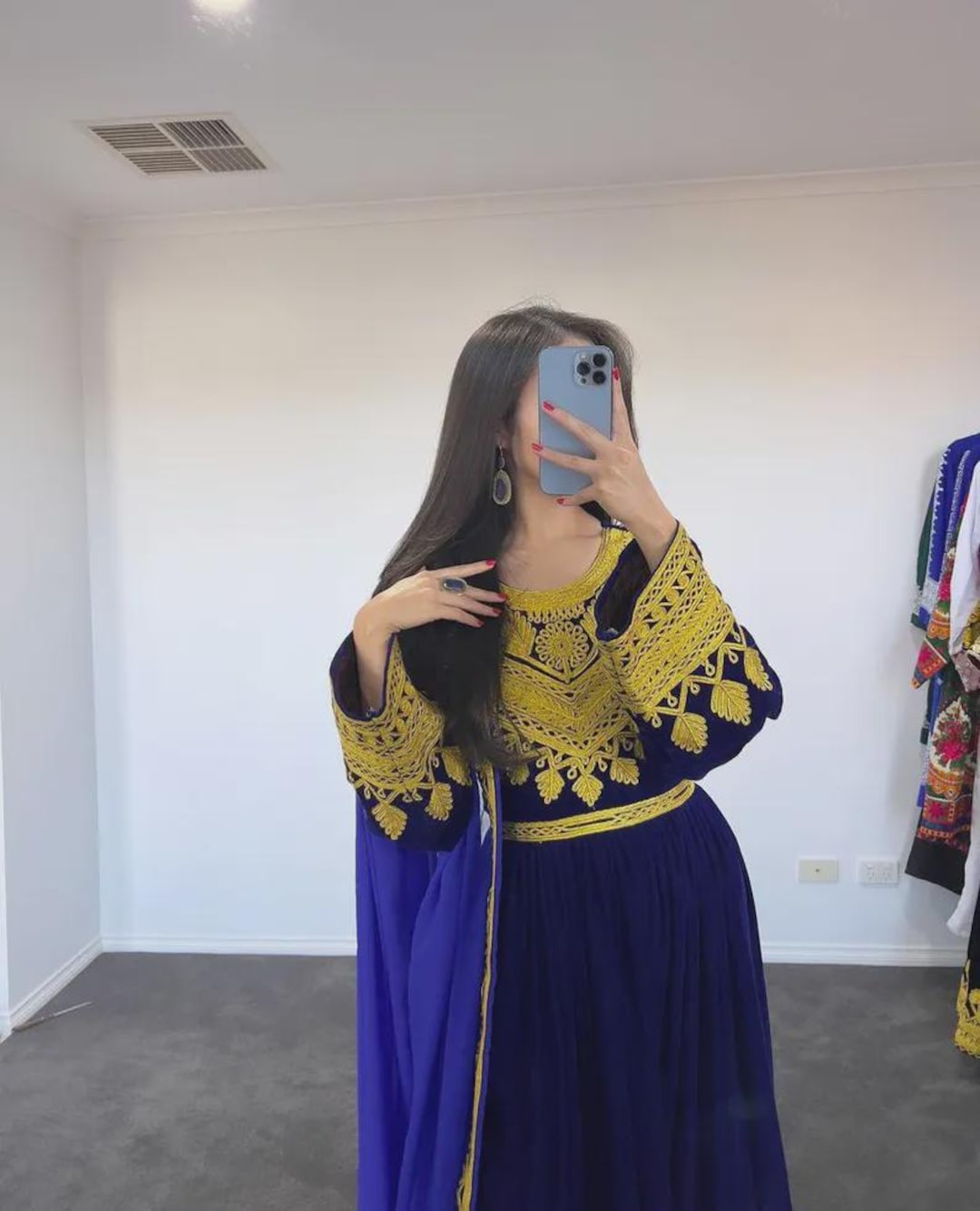 Royal Blue Afghan Dress: Handmade Embroidered Pashtun Gown - Etsy