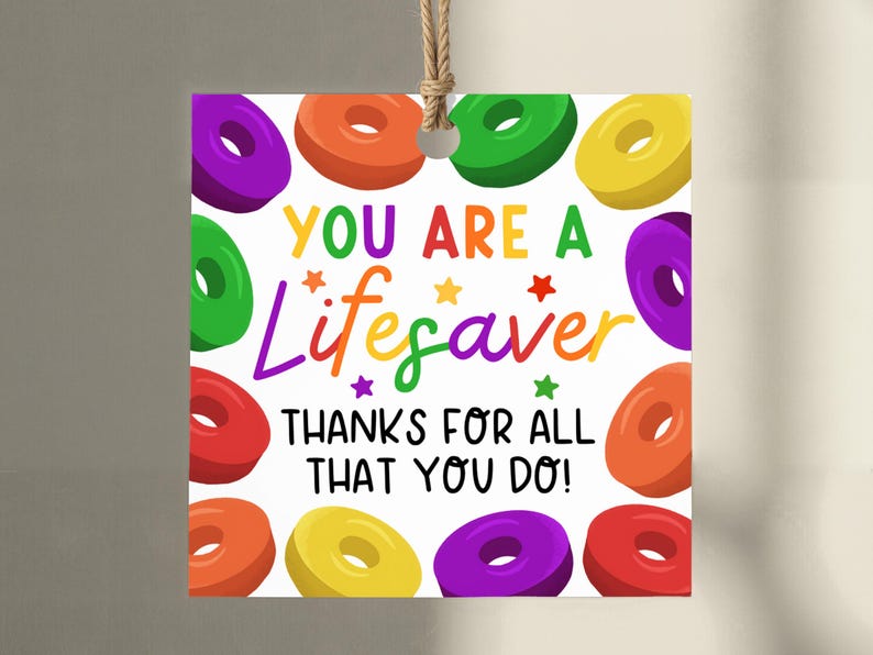 Teacher Employee Appreciation Gift Tag, Lifesaver Candy Thank You Treat ...