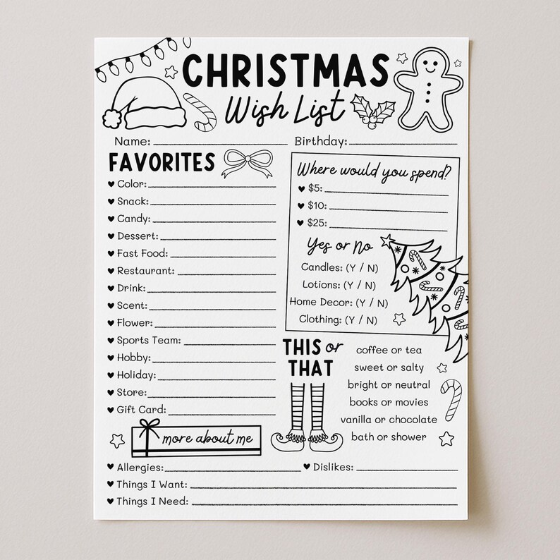 Christmas Wish List Printable, Coworker Secret Santa Survey, Employee ...