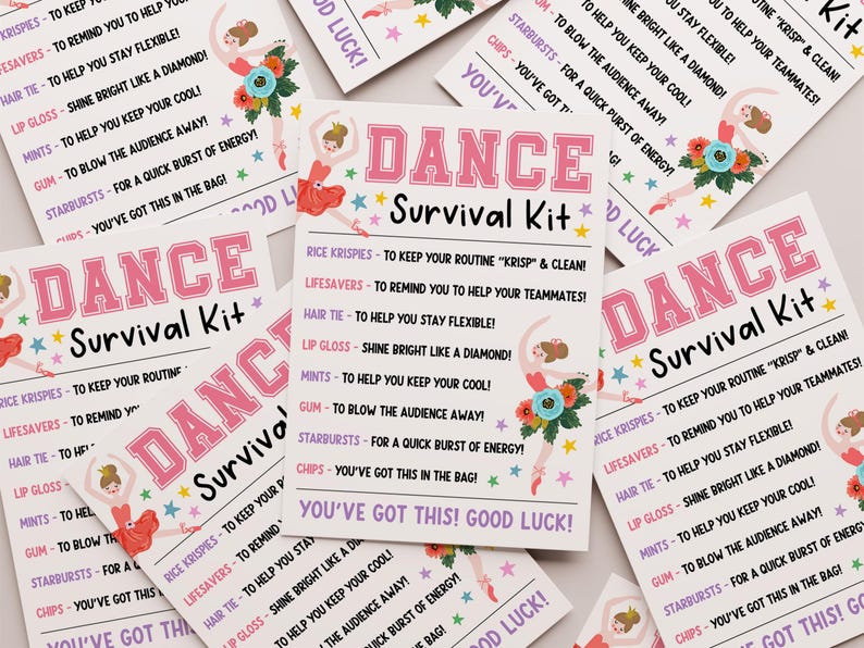 Dance Survival Kit Tag Printable, Dance Recital Gift, Ballerina Favor ...