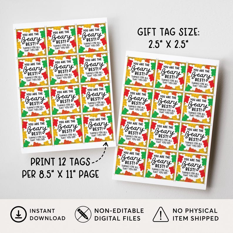 Gummy Bear Appreciation Candy Gift Tag, You Are the Beary Best Teacher ...