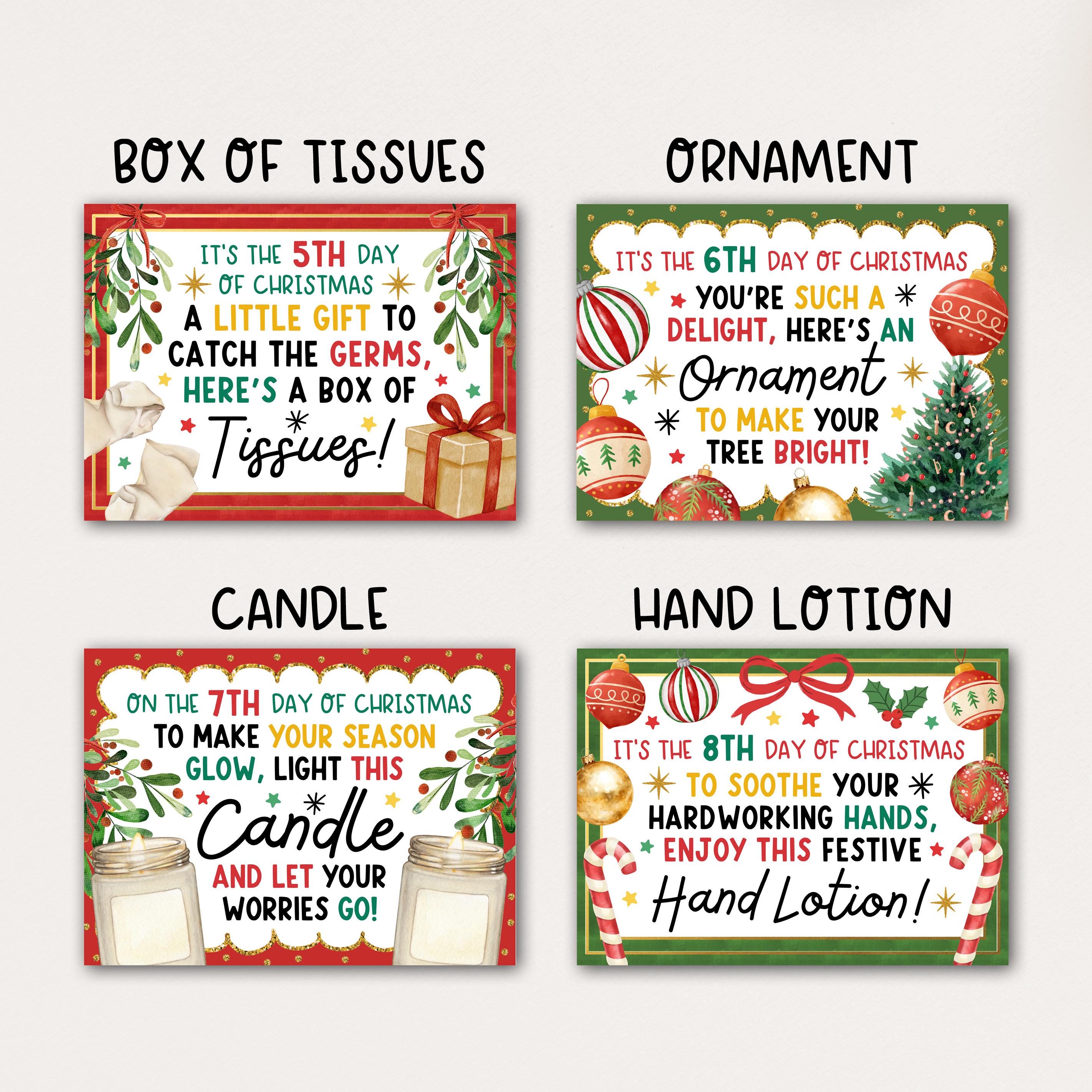 12 Days of Christmas Teacher Gift Tags, Secret Santa Gift for School ...