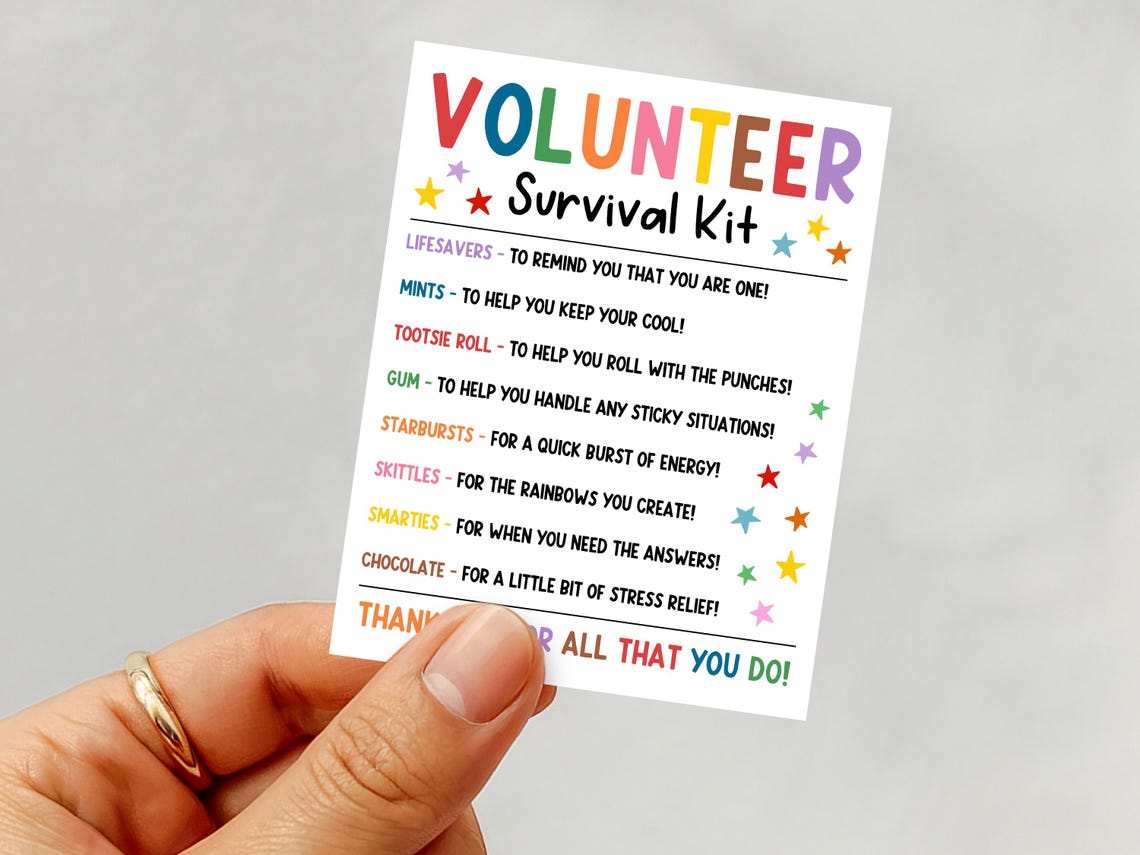 Volunteer Survival Kit Tag Printable, School Volunteer Appreciation ...