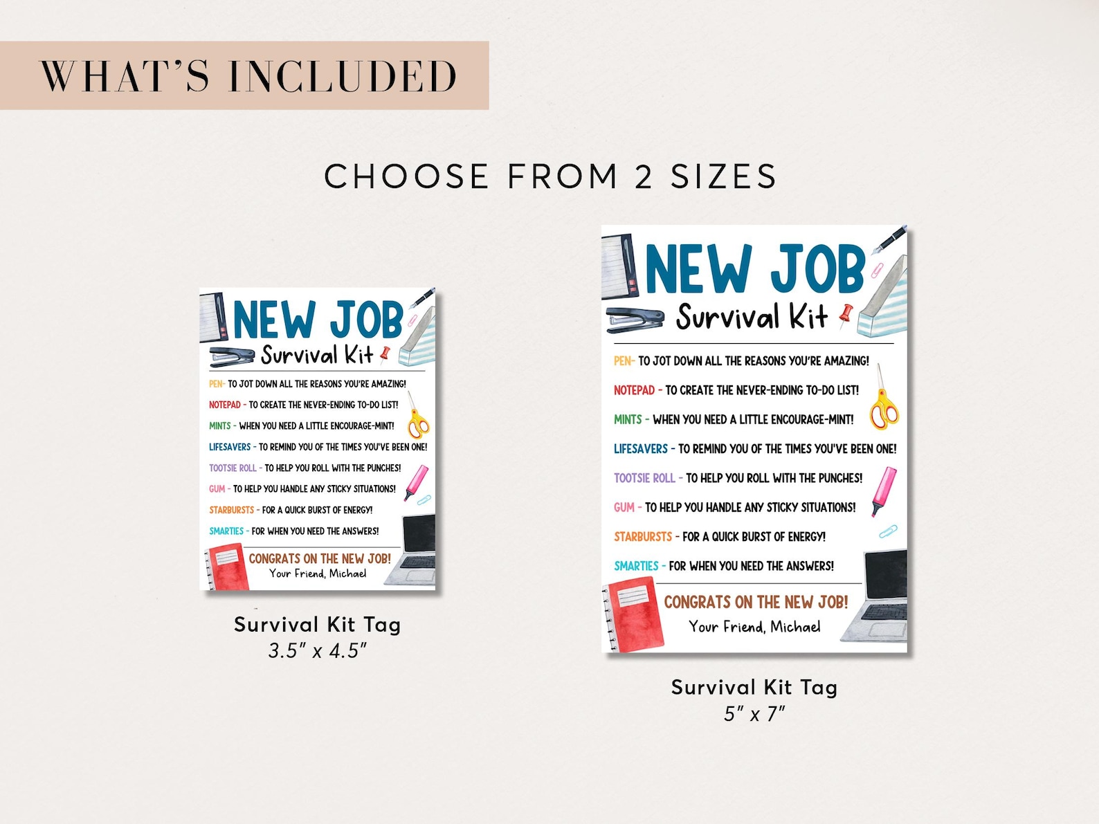 New Job Survival Kit Tag, Welcome to the Team Employee Treat Pack, New ...