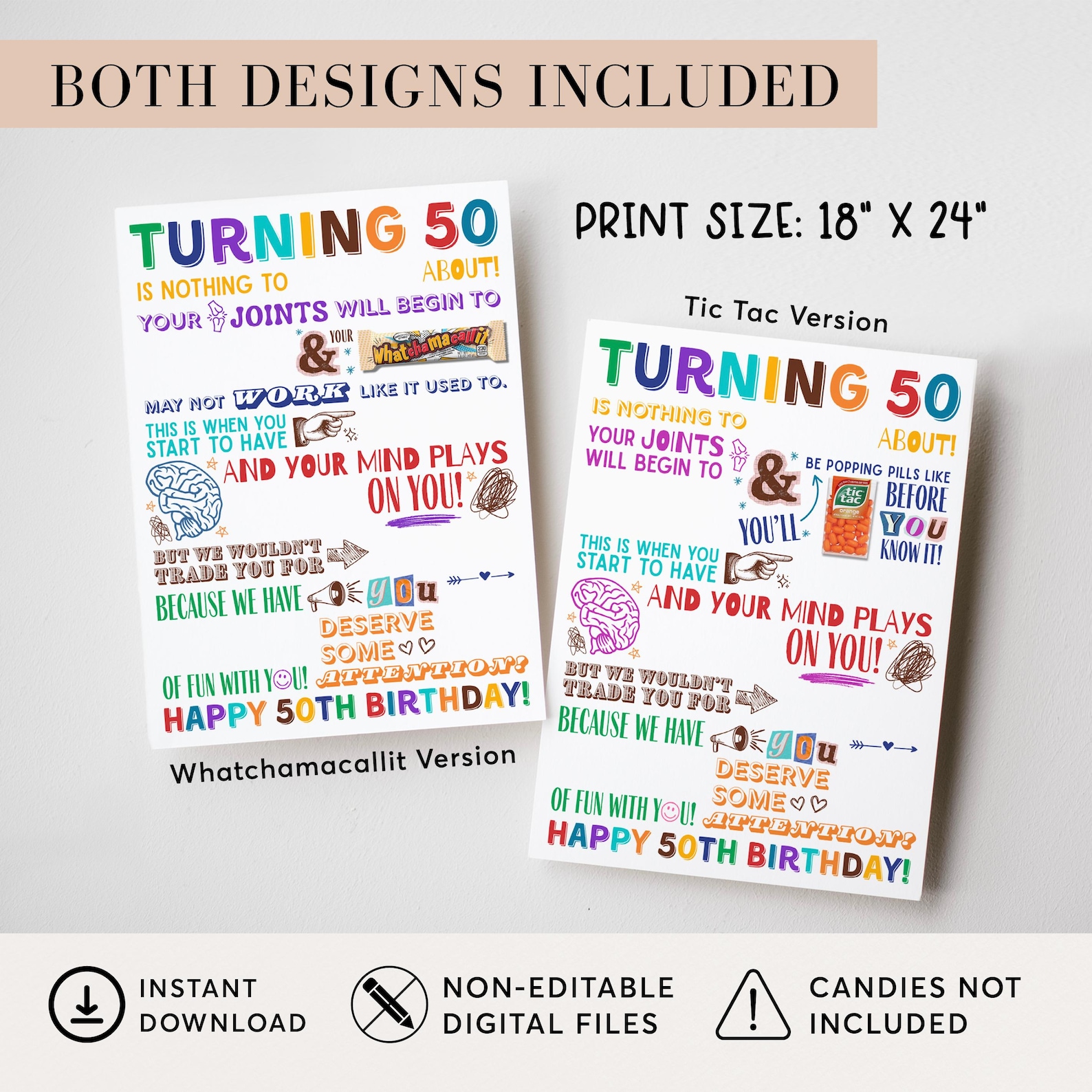 50th Birthday Candy Poster Printable, Turning 50 Candy Gram Card DIY ...