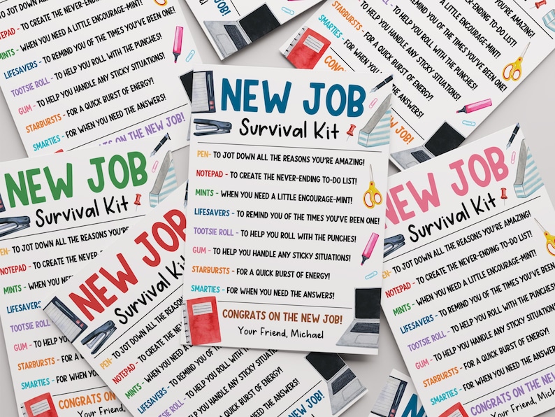 New Job Survival Kit Tag, Welcome to the Team Employee Treat Pack, New ...