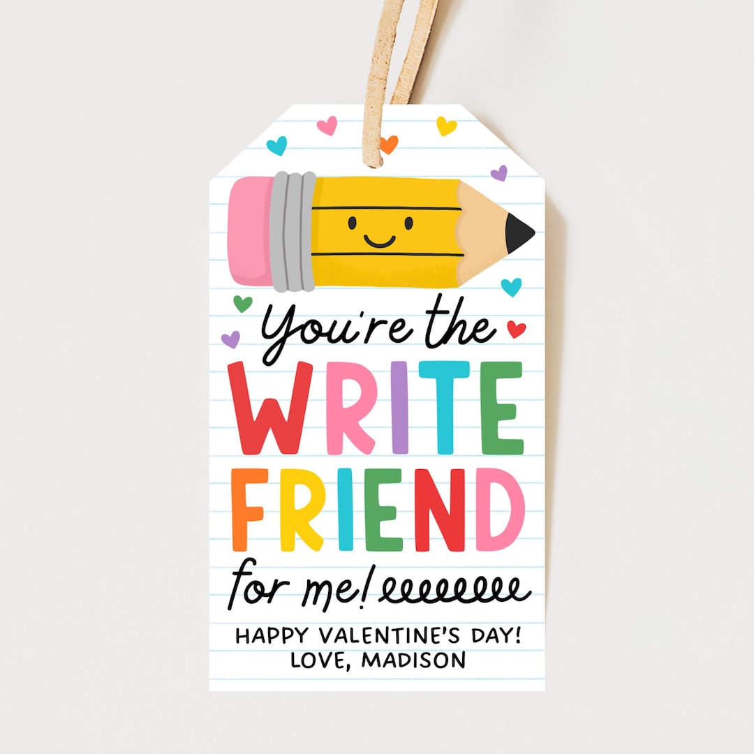 Pencil Valentine's Day Gift Tags for Kids Printable, You're the Write ...