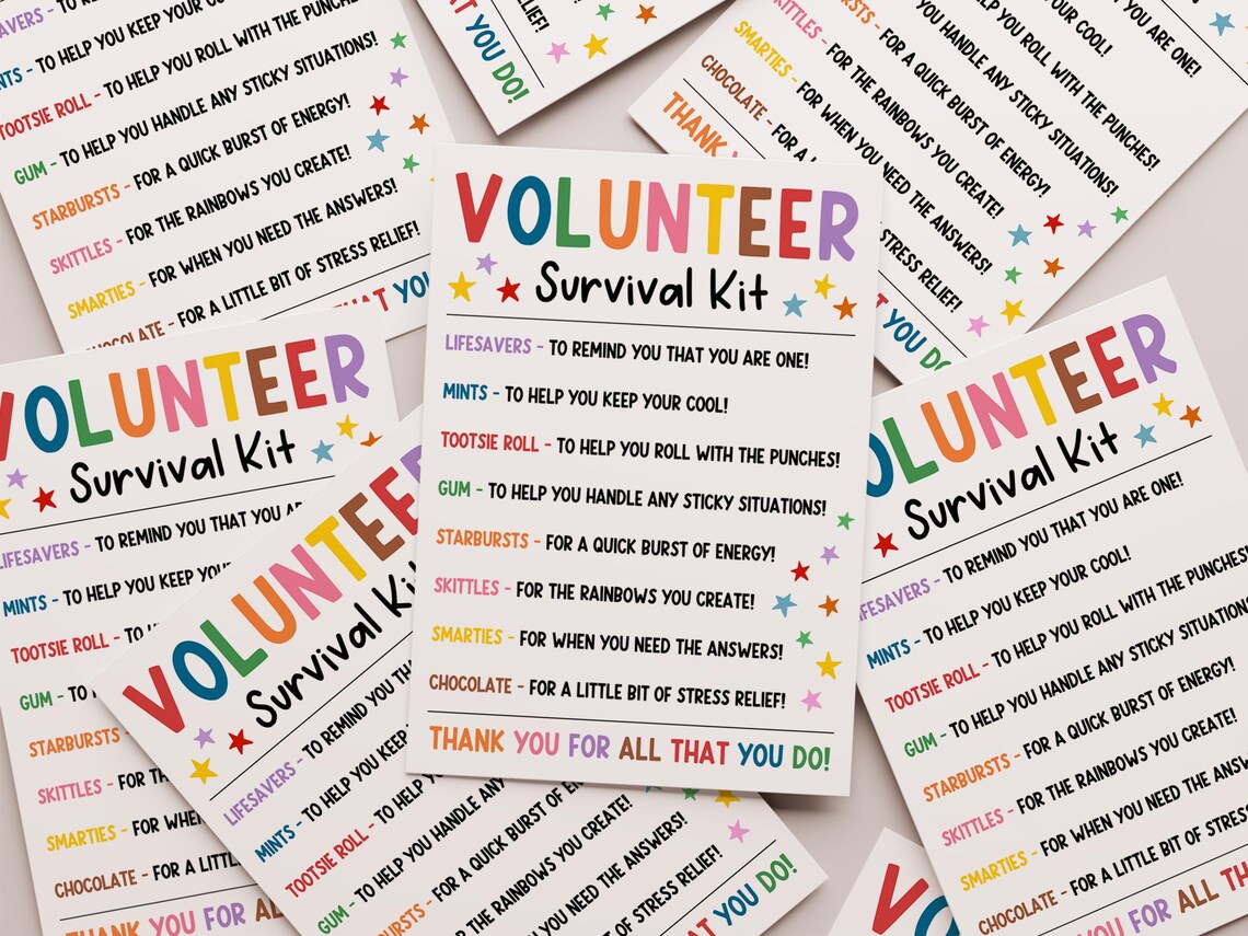Volunteer Survival Kit Tag Printable, School Volunteer Appreciation ...