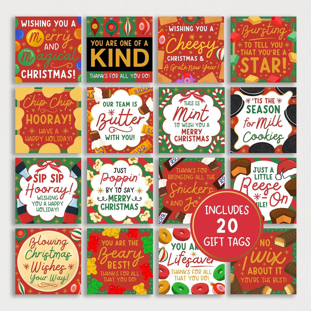 Christmas Gift for Coworkers Tags, Snack and Candy Treat Tag for Staff ...