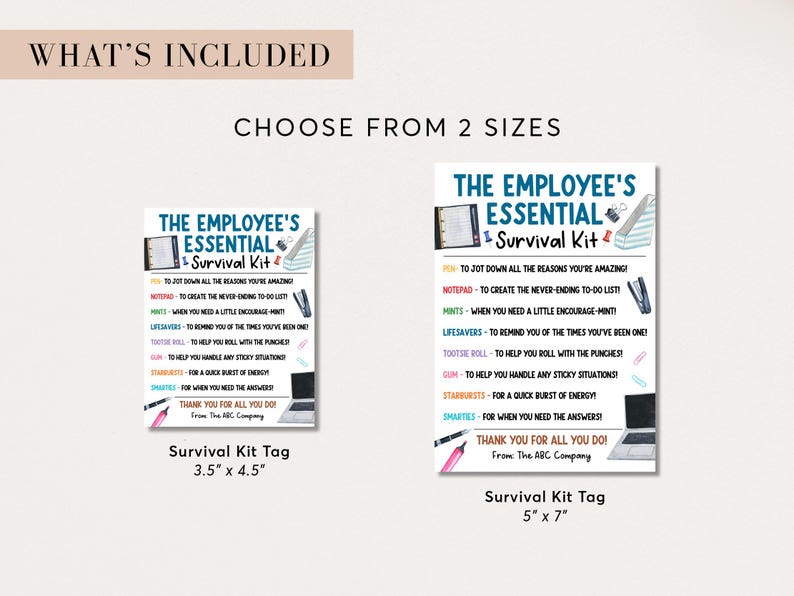 Employee Survival Kit Tag, Staff Appreciation Week Thank You Gift Tags ...