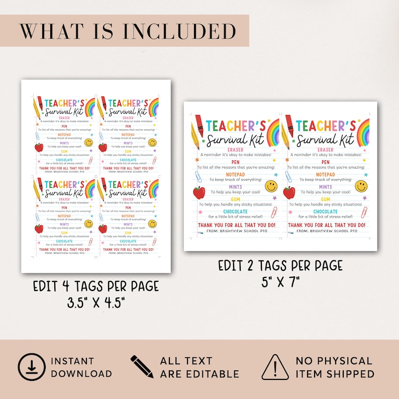 Teacher Survival Kit Tag for Teacher Appreciation Week, 1st Day of ...