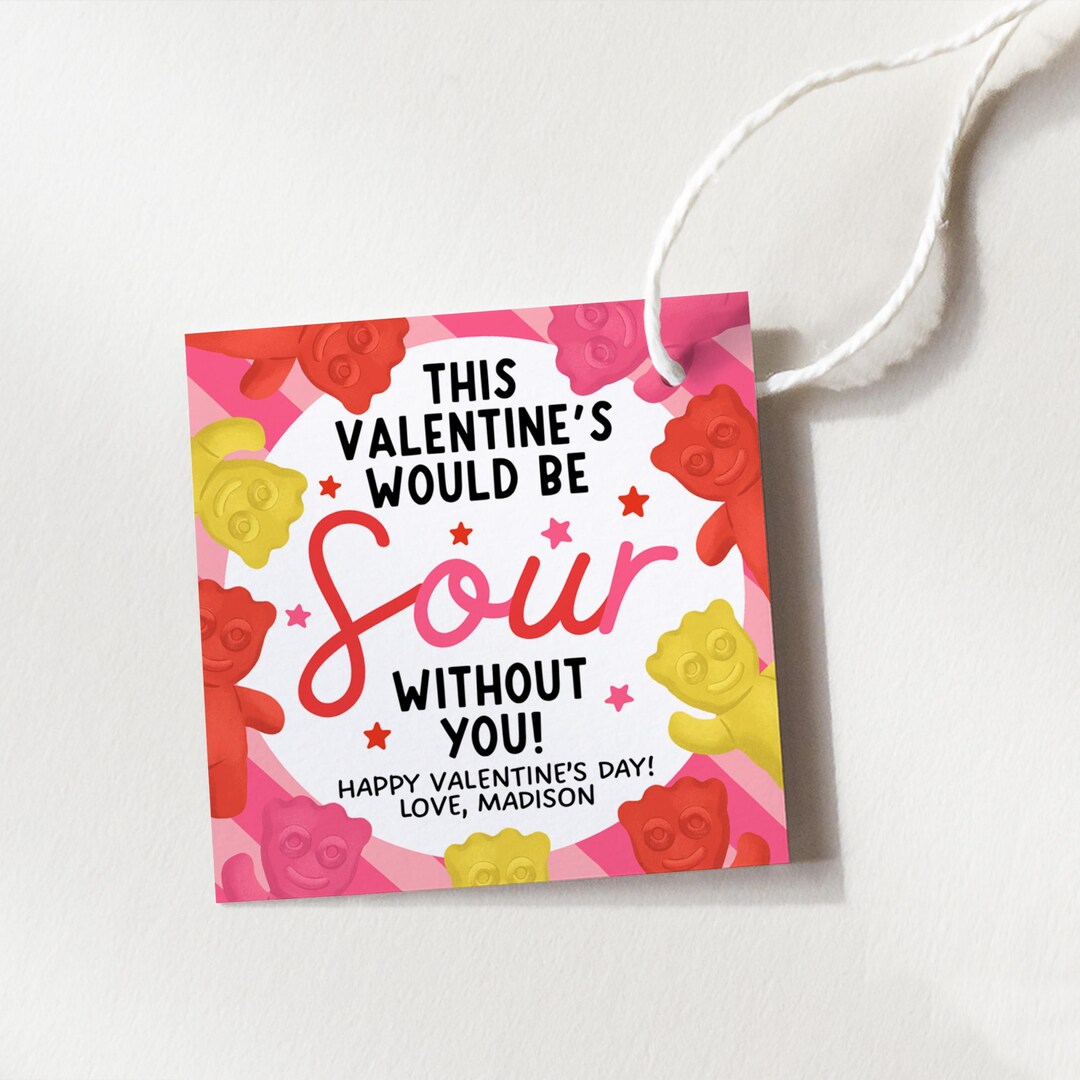 Sour Valentines Day Tags for Kids, Sour Gummies Classroom Valentines ...