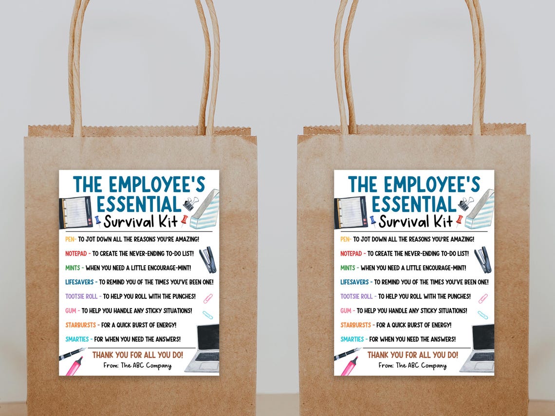 Employee Survival Kit Tag, Staff Appreciation Week Thank You Gift Tags ...