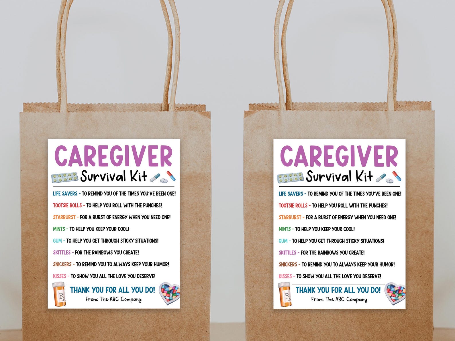 Caregiver Survival Kit Tag, Caregiver Appreciation Day Thank You Tag ...