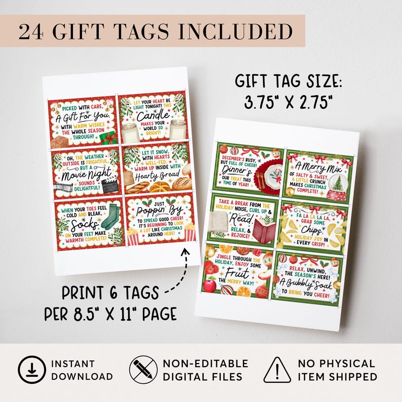 12 Days of Christmas Gift Tags, Secret Santa Gift for Teacher Coworker ...