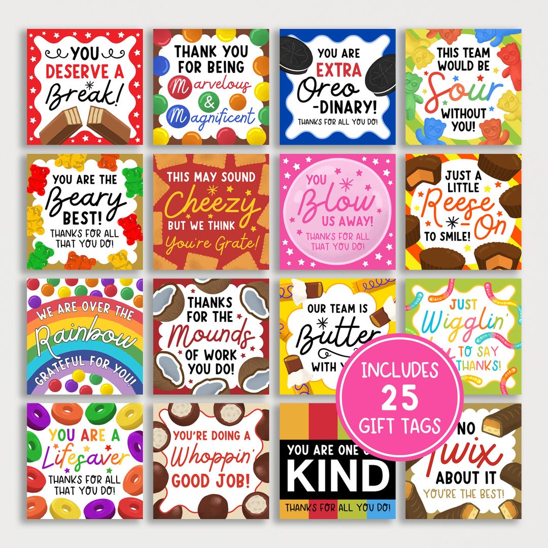 Snack and Candy Treat Tags for Employee, Teacher, Staff, Nurse ...
