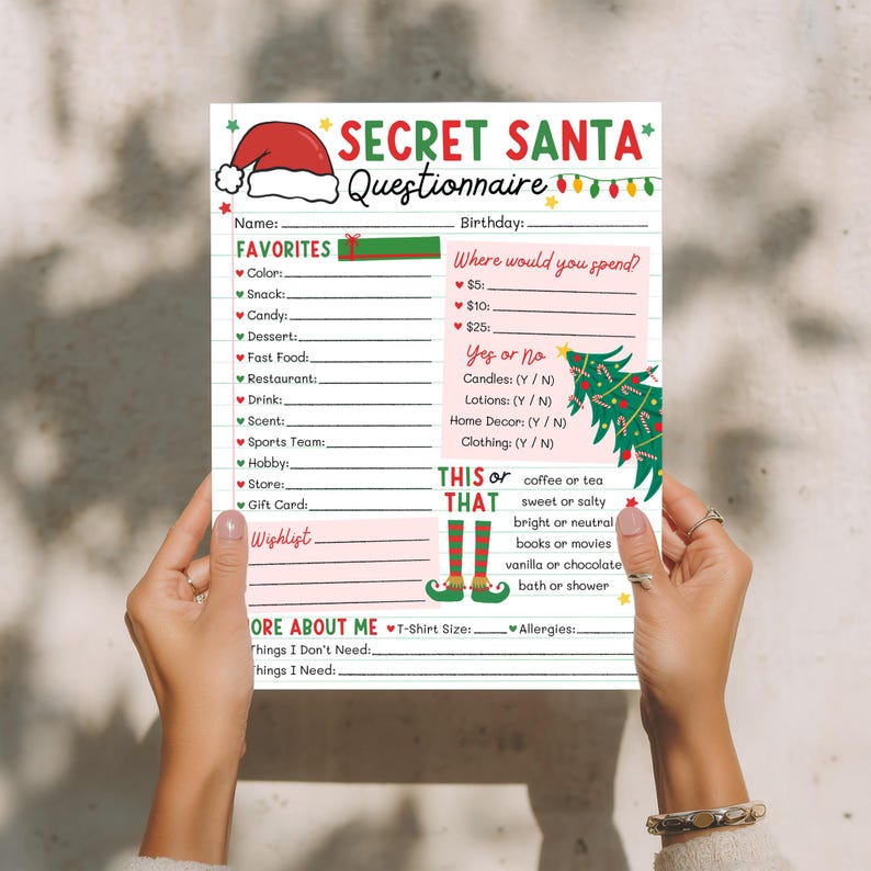 Secret Santa Questionnaire Printable, Co Worker Christmas Wish List ...