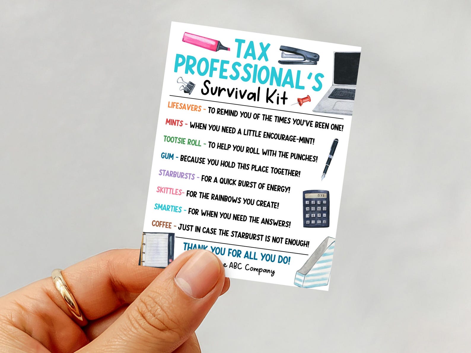 Tax Professional's Survival Kit Tag, Tax Preparation Appreciation Thank ...